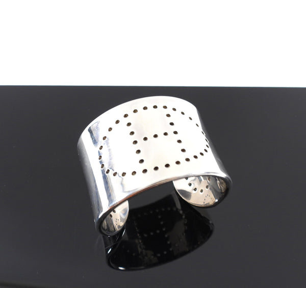 Hermes Sterling Silver Perforated H Eclipse Cuff Bracelet – I MISS YOU VINTAGE
