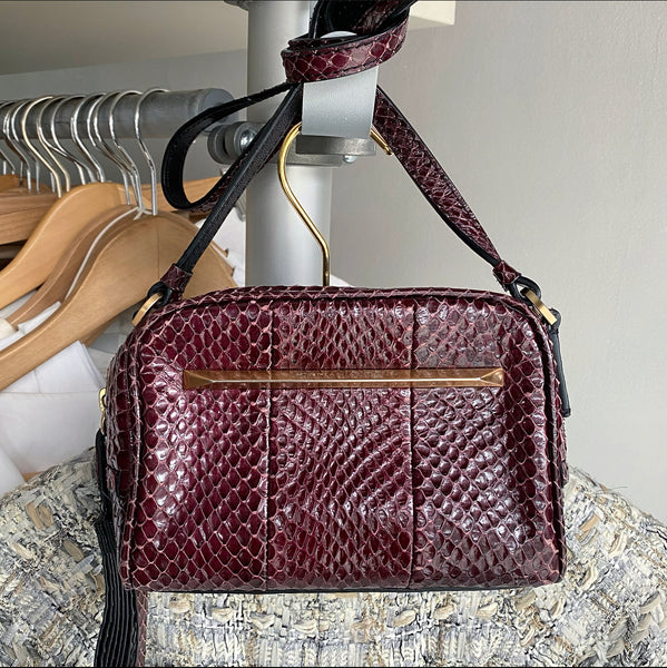 Brian Atwood Burgundy Python Exotic Mini Crossbody Bag – I MISS YOU VINTAGE