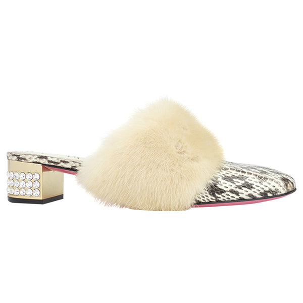Gucci Natural Python Exotic Skin and Mink Fur Crystal Embellished Bloc ...