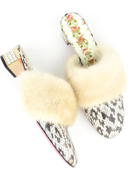 Gucci Natural Python Exotic Skin and Mink Fur Crystal Embellished Bloc ...