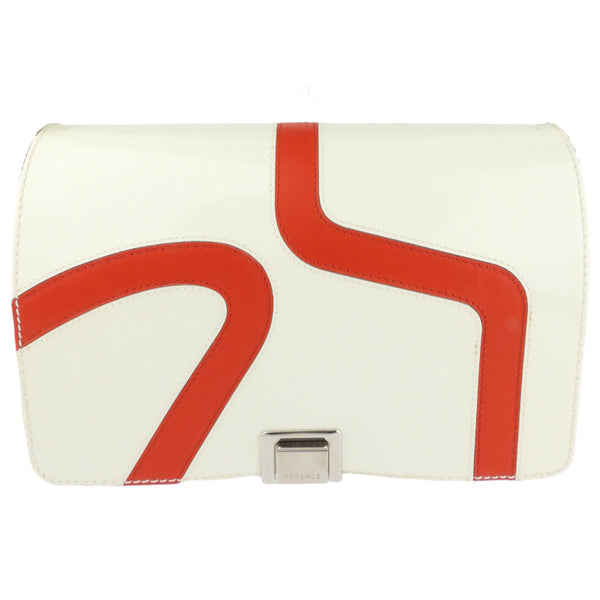 Versace Greek Symbols White Patent and Red Leather Shoulder Flap Bag ...