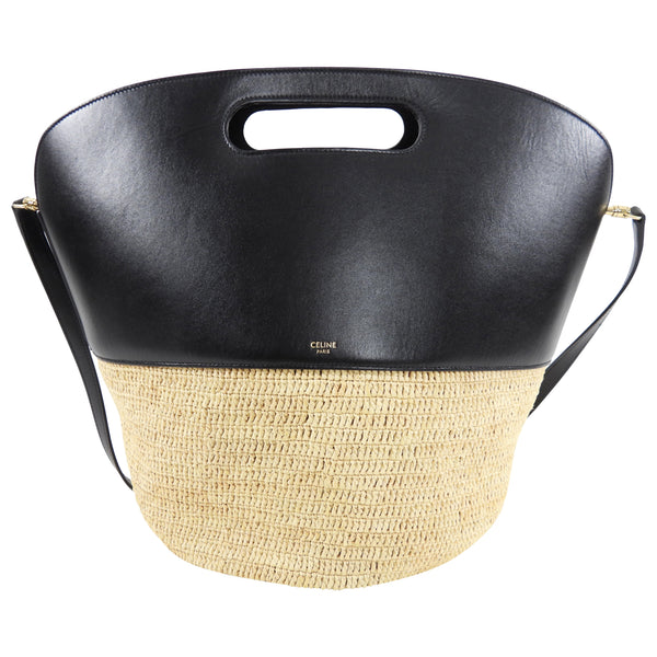 Celine Raffia and Black Leather Basket Bag with Strap – I MISS YOU VINTAGE