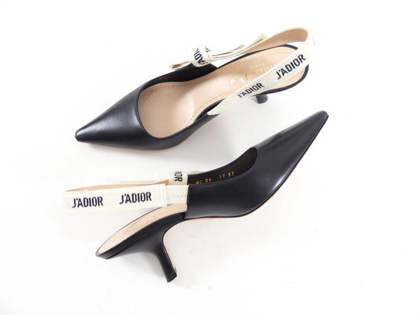 Dior J'Adior Black Leather and Logo Ribbon Slingback Heels - 37 – I ...