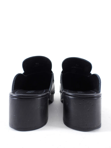 Prada Black Leather Studded Triangle Logo Clogs - 36 – I MISS YOU VINTAGE