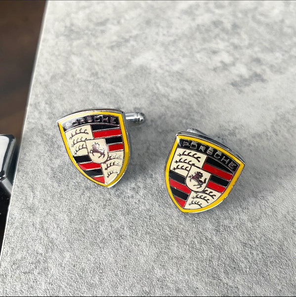 Porsche Logo Enamel Silvertone Cufflinks – I MISS YOU VINTAGE