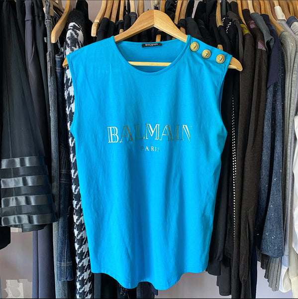 Balmain Blue and Gold Logo Tank Top - S (4/6) – I MISS YOU VINTAGE