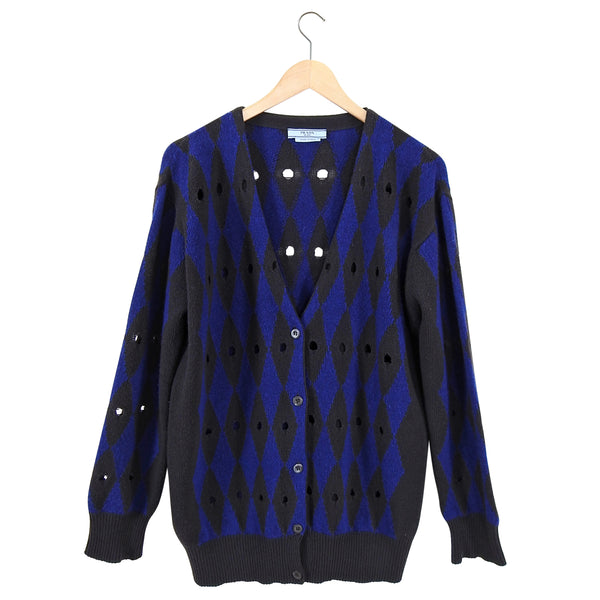 Prada Blue Brown Diamond Pattern Cardigan - M – I MISS YOU VINTAGE