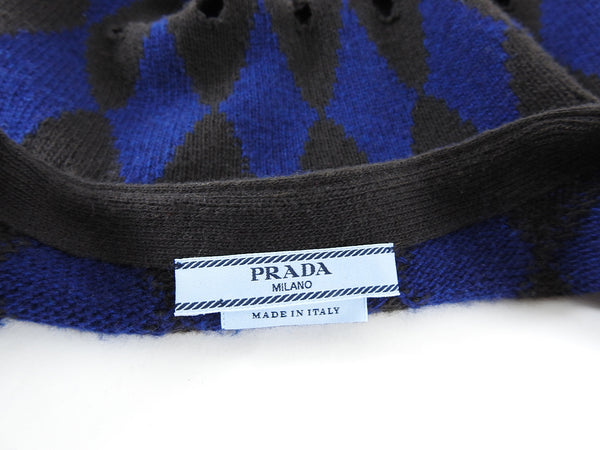Prada Blue Brown Diamond Pattern Cardigan - M – I MISS YOU VINTAGE